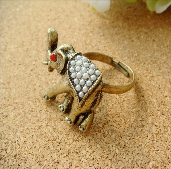 Red Diamond Elephants Pearl Ring,retro Gold Adjustable Ring For Women ...