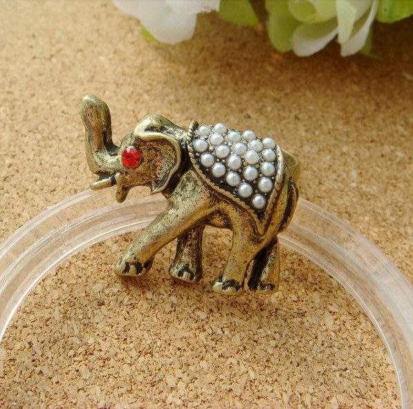 Red Diamond Elephants Pearl Ring,retro Gold Adjustable Ring For Women ...